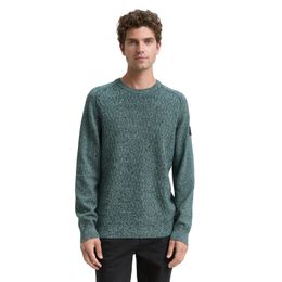 Strickpullover Tom Tailor, Herren, Gr. XXL, gr&uuml;n navy multicolor, Strick, Obermaterial: 100% Baumwolle, meliert, regular fit taillenbedeckt, Rundhals, Pullover Strickpullover, mit Logo Stickerei am Arm