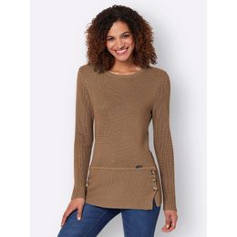 Rundhalspullover Casual Looks "Pullover", Damen, Gr. 48, braun (camel), 50% Baumwolle, 50% Polyacryl, unifarben, Pullover Rundhalspullover