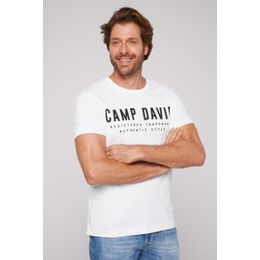 T-Shirt CAMP DAVID, Herren, Gr. L, wei&szlig; (opticwei&szlig;), Single Jersey, Obermaterial: 100% Baumwolle, bedruckt, unifarben, normal h&uuml;ftbedeckend, Rundhals, Shirts T-Shirt, mit Logo-Print auf der Vorderseite