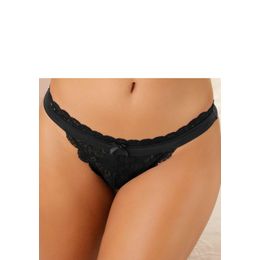 String Lascana "Guilietta", Damen, Gr. 40/42, schwarz, Spitze, Obermaterial: 90% Polyamid, 10% Elasthan, Unterhosen String, aus feiner, floraler Spitze