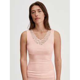 Tanktop Calida "Silky Wool Joy", Damen, Gr. L (48/50), pearl blush, Obermaterial: 70% Schurwolle, 30% Seide, eng h&uuml;ftbedeckend, V-Ausschnitt, Tops Tanktop, mit Spitze, basic, eng, feminin, Wollmix