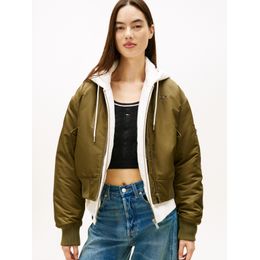 Bomberjacke Tommy Jeans "TJW ESSENTIAL BOMBER JACKET", Damen, Gr. XS (34), tundra olive, Web, Obermaterial: 100% Nylon, unifarben, regular fit, Rippb&uuml;ndchen, Jacken Bomberjacke, Mit Rei&szlig;verschlusstaschen an den &Auml;rmeln