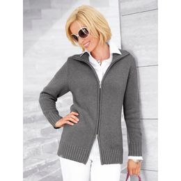 Strickjacke Casual Looks, Damen, Gr. 54, grau (grau, meliert), 50% Baumwolle, 50% Polyacryl, unifarben, figurumspielend, Strickjacken Strickjacke