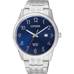 Quarzuhr Citizen, silber (silberfarben, blau), Armbanduhren, Damen, Quarzuhr, Armbanduhr, Herrenuhr, Damenuhr, Edelstahlarmband, Datum