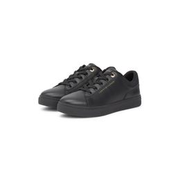 Plateausneaker Tommy Hilfiger "CASUAL CUPSOLE SNEAKER", Damen, Gr. 36, schwarz, Leder, Schuhe Plateausneaker, Freizeitschuh, Halbschuh, Schn&uuml;rschuh, Kontrastbesatz an der Ferse