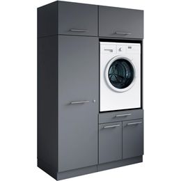 Mehrzweckschrank-Set LAUNDREEZY "Laundreezy, 4-tlg. Mehrzweckschrank-Set B/H/T 118/200/68 cm", anthrazit matt, B:118cm H:200cm T:68cm, Holzwerkstoff, Kastenm&ouml;bel-Sets, Mehrzweckschrank-Set, Breite 118 cm, Soft-Close-Funktion, h&ouml;henverstellbare F&uuml;&szlig;e