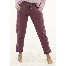 Sweathose ELBSAND "Brinja", Damen, Gr. XL (42), N-Gr, lila (aubergine), angeraute Sweatware, Obermaterial: 95% Baumwolle, 5% Elasthan, unifarben, figurumspielend lang, Hosen Sweathose, mit Logoprint am Bund und Taschen, Jogginghose, Relaxhose, Topseller
