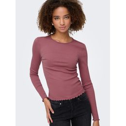 Langarmshirt Only "ONLINA L/S O-NECK TOP JRS", Damen, Gr. S, rose braun, Jersey, Obermaterial: 95% Baumwolle, 5% Elasthan, unifarben, regular fit, Rundhals, Shirts Langarmshirt