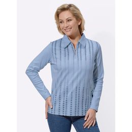 Poloshirt Classic Basics "Winter-Shirt", Damen, Gr. 54, blau (bleu, bedruckt), 100% Baumwolle, gemustert, mehrfarbig, Shirts Poloshirt