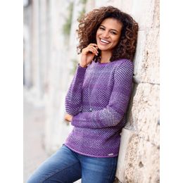Rundhalspullover Casual Looks "Pullover", Damen, Gr. 36, lila (lila, marine, gemustert), 70% Polyacryl, 30% Baumwolle, gemustert, mehrfarbig, Pullover Rundhalspullover