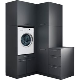 Mehrzweckschrank-Set LAUNDREEZY "Laundreezy, 5-tlg. Mehrzweckschrank-Set B/H/T 150/238/68 cm", anthrazit matt, B:150cm H:238cm T:68cm, Holzwerkstoff, Kastenm&ouml;bel-Sets, Mehrzweckschrank-Set, Breite 150 cm, Soft-Close-Funktion, h&ouml;henverstellbare F&uuml;&szlig;e