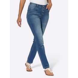 5-Pocket-Jeans Casual Looks, Damen, Gr. 25, Kurzgr&ouml;&szlig;en, blau (blau, bleached), 81% Baumwolle, 17% Polyester, 2% Elasthan, unifarben, lang, Jeans 5-Pocket-Jeans