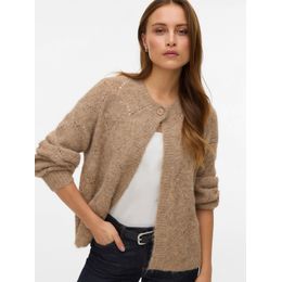 V&eacute;ro Moda Strickjacke VERO MODA "VMSHELL LS O-NECK ONEBUTTON CARDIGAN BOO", Damen, Gr. L, silber mink detail:4088 from colorcard, Strick, Obermaterial: 70% Polyester, 21% Nylon, 8% Wolle, 1% Elasthan, unifarben, regular fit normal, Rundhals, Strickjacken Strickjacke