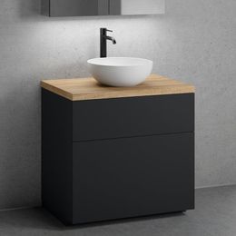 neoro n50 Unterschrank B: 80 cm mit 2 Ausz&uuml;gen, Waschtisch &Oslash; 45 cm wei&szlig; matt,, BN0106WM+BN0442BM+BN0402W1,