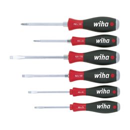 wiha Schraubendreher Set SoftFinish&reg; Schlitz, Phillips 6-tlg. mit durchgehender Sechskantklinge und massiver Stahlkappe (21250)