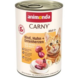 animonda Carny Adult Rind, Huhn und Entenherz Katzen-Nassfutter ohne Soja & Zucker 6x400g