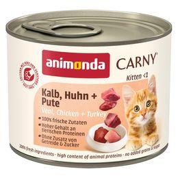 animonda Carny Kitten Kalb, Huhn + Pute Katzen-Nassfutter ohne Getreide, Zucker, Soja 12x200g