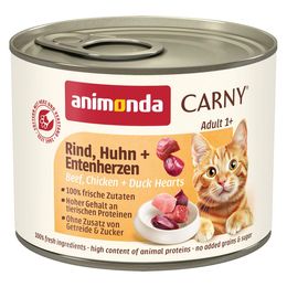 animonda Carny Adult Rind, Huhn und Entenherz Katzen-Nassfutter getreidefrei 24x200g