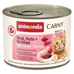 animonda Carny Adult Rind, Pute und Shrimps Katzen-Nassfutter zuckerfrei 6x200g