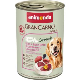 animonda GranCarno Superfoods Adult Rind + Rote Bete, Brombeere Hunde-Nassfutter ohne Getreide, Soja, Zucker 6x400g