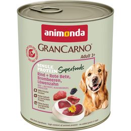 animonda GranCarno Rind + rote Bete + Brombeere + L&ouml;wenzahn Hunde-Nassfutter ohne Getreide, Soja, Zucker 6x800g