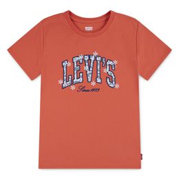 T-Shirt LEVI'S KIDS "LVG LEVIS CHAMBRAY APPLIQUE TO", M&auml;dchen, Gr. 12 (152), hot coral, Jersey, Obermaterial: 60% Baumwolle, 40% Polyester, bestickt, normal h&uuml;ftbedeckend, Rundhals, Shirts T-Shirt, for Girls, mit Logo-Stickerei