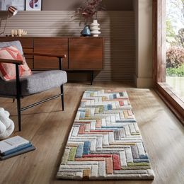Wollteppich FLAIR RUGS "Russo", bunt, B:60cm H:10mm L:230cm, Wolle, Teppiche, Geometrischer moderner Teppich aus Russo-Wolle
