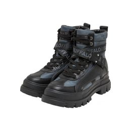 Stiefel Buffalo "Buffalo ASPHA COM - VEGAN NUBUCK", Damen, Gr. 37, schwarz, camo, Polyurethan, unifarben, Schuhe Stiefel