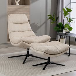 Relaxsessel Duo Collection "Porto", beige, B:83cm H:100cm T:92cm, 100% Polyester, Sessel, Relaxsessel, 360 drehbar, doppelte Polsterung, mit Hocker, bis 115 kg belastbar, Topseller