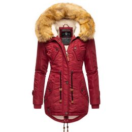 Wintermantel Navahoo "La Viva", Damen, Gr. L (40), rot (blutrot), Obermaterial: 100% Nylon; Futter: 100% Polyester; Wattierung: 100% Polyester; &Auml;rmelfutter: 100% Polyester; Kunstfell: 90% Polyacryl, 10% Polyester, figurbetont ca. Mitte Oberschenkel, hoch geschlossener Ausschnitt, &Auml;rmel ohne &Auml;rmelschlitz Rippstrickb&uuml;ndchen, M&auml;ntel Wintermantel, hochwertiger Winterparka mit gro&szlig;em Kunstfell