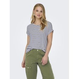 Kurzarmshirt Only "ONLMOSTER STRIPE S/S O-NECK TOP JRS NOOS", Damen, Gr. M (38), wei&szlig; (cloud dancer stripes:naval academy), Jersey, Obermaterial: 75% Viskose, 20% Polyester, 5% Elasthan, gestreift, regular fit normal, Rundhals, Aufschlag, Shirts, gestreift, l&auml;ssig geschnitten, Jersey, Rundhals, Viskosemischung