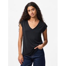 Kurzarmshirt Pieces "PCKAMALA TEE NOOS BC", Damen, Gr. S, schwarz, Single Jersey, Obermaterial: 73% Modal, 27% Polyester, unifarben, regular fit normal, V-Ausschnitt, Shirts, Materialmix, regular fit