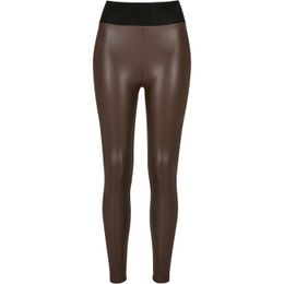 Leggings Urban Classics "Urban Classics Damen Ladies Faux Leather High Waist Leggings", Damen, Gr. M, US-Gr&ouml;&szlig;en, braun, 91% Polyester, 9% Elasthan, unifarben, skinny fit, Hosen Leggings