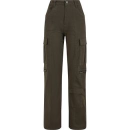 Stoffhose Urban Classics "Urban Classics Ladies Loose Utility Stretch Twill Pants", Damen, Gr. 28, Normalgr&ouml;&szlig;en, schwarzolive, 98% Baumwolle, 2% Elasthan, unifarben, normal, Hosen Stoffhose