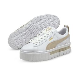 Sneaker Puma "Mayze Sneakers Damen", Damen, Gr. 40.5, wei&szlig; (wei&szlig; peyote beige), Obermaterial: Textil, Synthetik, Kuhleder. Futter: Textil. Innensohle: Textil. Laufsohle: TR (Thermoplastischer Gummi), Schuhe Sneaker