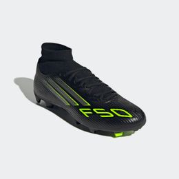 Fu&szlig;ballschuh adidas Performance "F50 LEAGUE MID FG/MG", Damen, Gr. 45, schwarz (core schwarz, iron metallic, lucid lemon), Synthetik, Textil, Schuhe Fu&szlig;ballschuh, geeignet f&uuml;r Rasen- und Kunstrasenpl&auml;tze