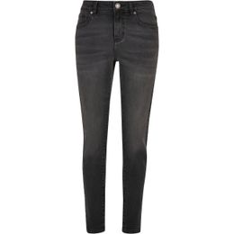 Bequeme Jeans Urban Classics "Urban Classics Damen Ladies Mid Waist Skinny Jeans", Damen, Gr. 27, Normalgr&ouml;&szlig;en, schwarzwashed, 50% Baumwolle (Bio), 48% Baumwolle, 2% Elasthan, unifarben, Jeans