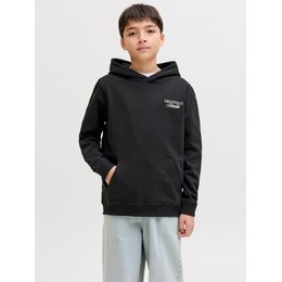Jack & Jones Kapuzensweatshirt JACK & JONES JUNIOR "JORNORREBRO TYPO BACK SWEAT HOOD SN JNR", Jungen, Gr. 140, schwarz, Sweatshirts, Baumwollmischung, relaxed fit, Langarm