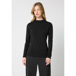 Langarmshirt Street One, Damen, Gr. 44, schwarz, Web, 48% Baumwolle, 47% Modal, 5% Elasthan, unifarben, comfort fit normal, ohne Ausschnitt, abgesteppt, Shirts Langarmshirt, mit Turtleneck