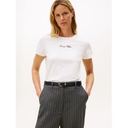Kurzarmshirt Tommy Hilfiger "CLASSIC SCRIPT REG SS TEE", Damen, Gr. L (40), beige (ecru), Single Jersey, Obermaterial: 100% Baumwolle, unifarben, Rundhals, Shirts