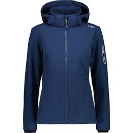 Softshelljacke CMP "WOMAN JACKET ZIP HOOD", Damen, Gr. 36, blau, Obermaterial: 96% Polyester, 4% Elasthan. Futter: 100% Polyester, Jacken Softshelljacke, W&auml;rmend & wind- & wasserabweisend, &Uuml;bergangsjacke