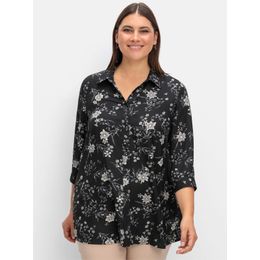 sheego Gro&szlig;e Gr&ouml;&szlig;en Longbluse mit Bl&uuml;mchen-Print, schwarz-bedruckt, Gr&ouml;&szlig;e 50 - Damen