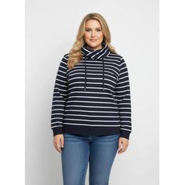 sheego Gro&szlig;e Gr&ouml;&szlig;en Sweatshirt mit &uuml;berlappendem Rollkragen, marine-wei&szlig;-geringelt, Gr&ouml;&szlig;e 46 - Damen