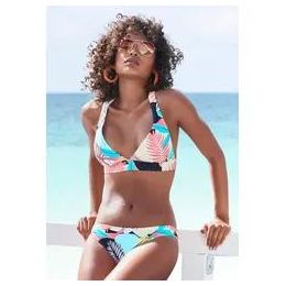 Triangel-Bikini-Top Lascana ACTIVE "Layne", Damen, Gr. 36, Cup A/B, bunt (t&uuml;rkis, gelb, bedruckt), Recycling-Polyamid, bedruckt, kontrastfarbene Details, Bikini-Oberteile, mit Racerback