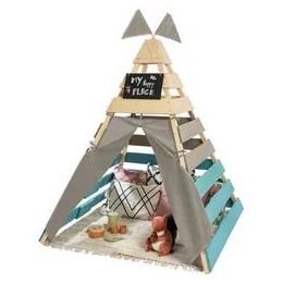 Spielhaus Muddy Buddy "Tipi-Zelt Dreamer", blau (natur, warmgrau, petrolblau), Spielh&auml;user, KinderB:135cm H:170cm T:135cm, Holz, Spielhaus, Holzschutz vorbehandelt, BxTxH: 135x135x170 cm, FSC - sch&uuml;tzt Wald, B:135cm H:170cm T:135cm