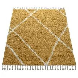Hochflor-Teppich Paco Home "Helsinki 531", gelb, B:140cm H:45mm L:200cm, Polypropylen (PP), Teppiche, Fransenteppich, weicher Hochflor-Shaggy, Scandi Design, mit Fransen