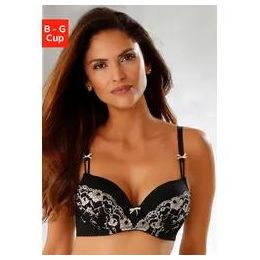 Schalen-BH Lascana "Fabiola", Damen, Gr. 85, Cup E, gold (schwarz, goldfarben), Spitze, Obermaterial: 80% Polyamid, 17% Elasthan, 3% Viskose, BHs BH Spitzenw&auml;sche B&uuml;gel-BH Spitzen-BH Schalen-BH, mit B&uuml;gel und edler Spitze, Dessous