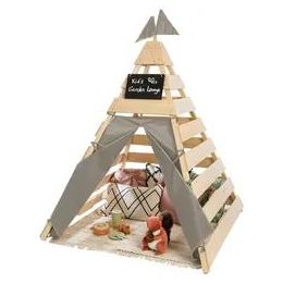 Spielhaus Muddy Buddy "Tipi-Zelt Dreamer", grau (natur, warmgrau), Spielh&auml;user, KinderB:135cm H:170cm T:135cm, Holz, Spielzelt Tipizelt, Holzschutz vorbehandelt, BxTxH: 135x135x170 cm, FSC - sch&uuml;tzt Wald, B:135cm H:170cm T:135cm