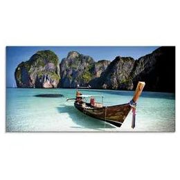 Glasbild Artland "Maya Bay, Koh Phi Phi Leh, Thailand", blau (farbe bild(er): blau), B:100cm H:50cm, Bilder, in verschiedenen Gr&ouml;&szlig;en