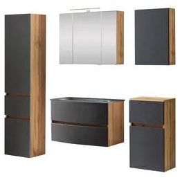 Badezimmer-Set Welltime "Kaunas", grau (matt grau, wotaneiche), B:160cm H:200cm T:49cm, Kastenm&ouml;bel-Sets, bestehend aus Waschtisch-Set mit Seitenschrank, Breite 160 cm